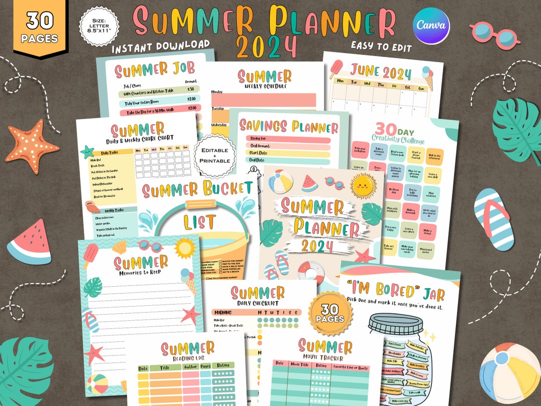 Printable Editable SUMMER Planner 2024 for Kids - Etsy