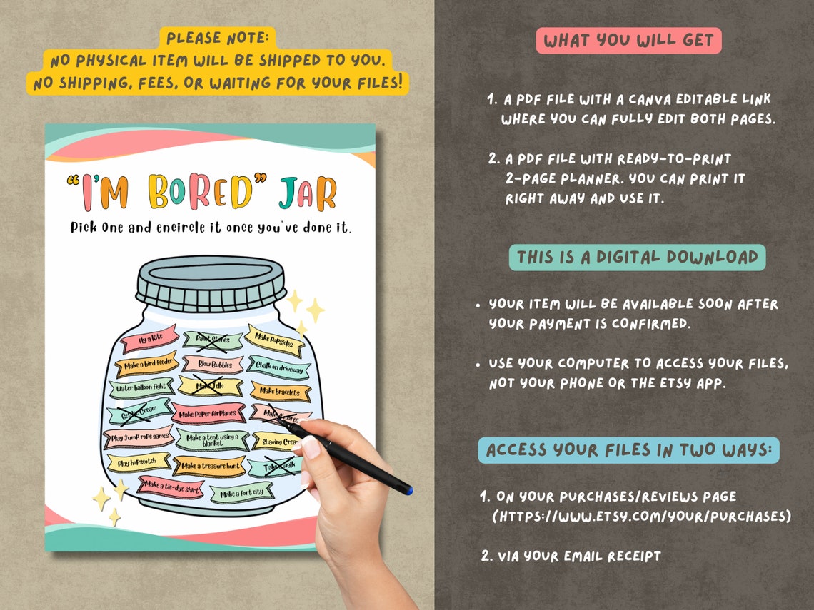 Printable Editable SUMMER I'm BORED JAR Plus Creativity Challenge for ...