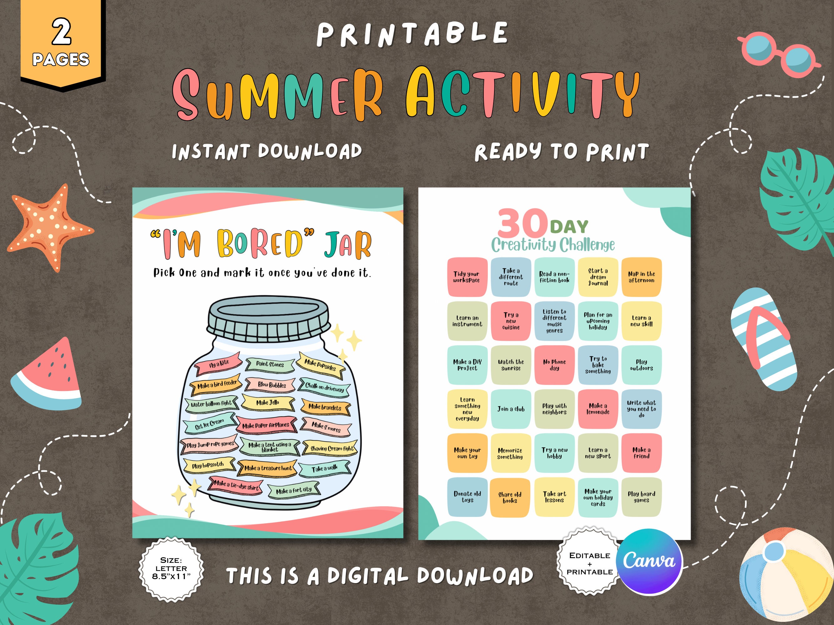 Printable Editable SUMMER I'm BORED JAR Plus Creativity Challenge for ...