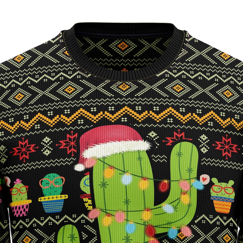Cactus Christmas Tree Ugly Sweater, Succulent Holiday Jumper, Funny ...
