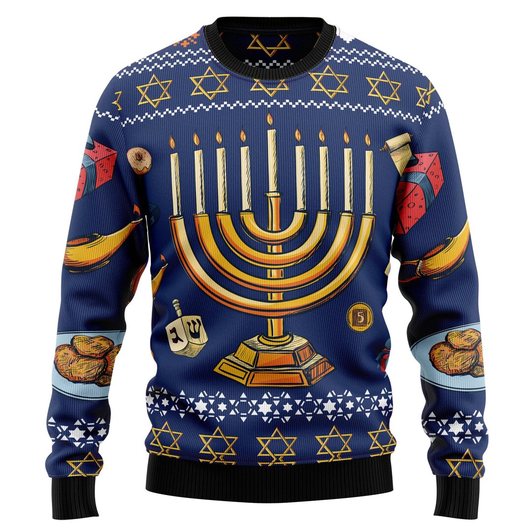 Hanukkah Menorah Sweater, Jewish Holiday Ugly Christmas Sweatshirt ...
