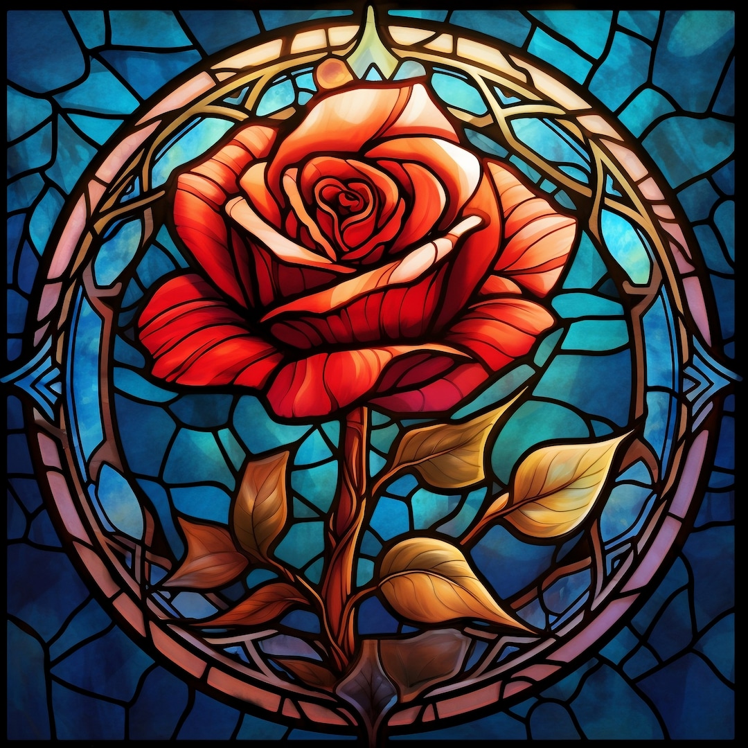 Stained Glass Rose Digital Image - Etsy