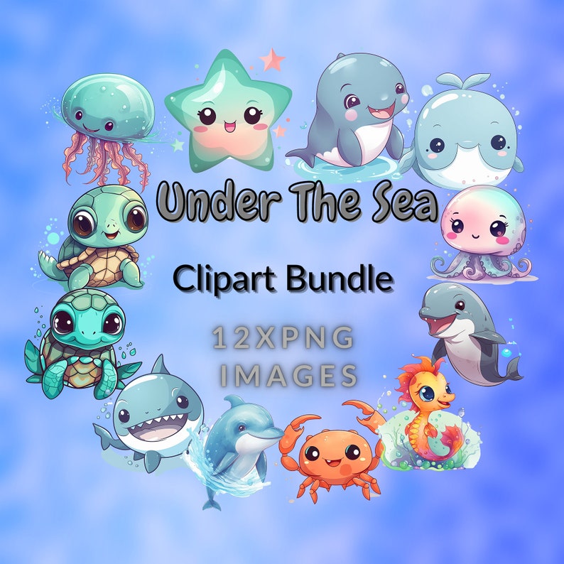 Sea Animal Clipart, Watercolor Under the Sea Clip Art, Turtle Clipart ...