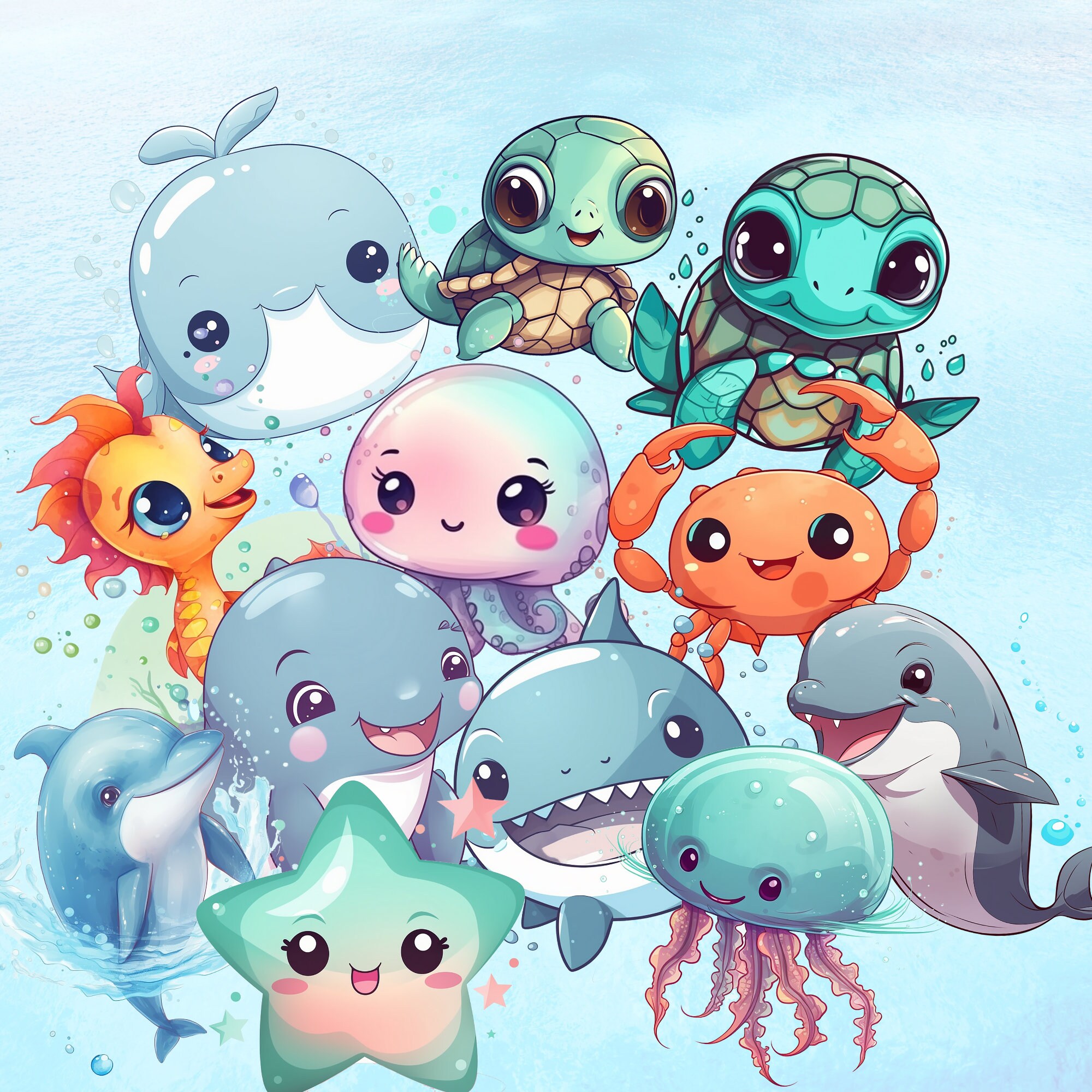 Sea Animal Clipart, Watercolor Under the Sea Clip Art, Turtle Clipart ...