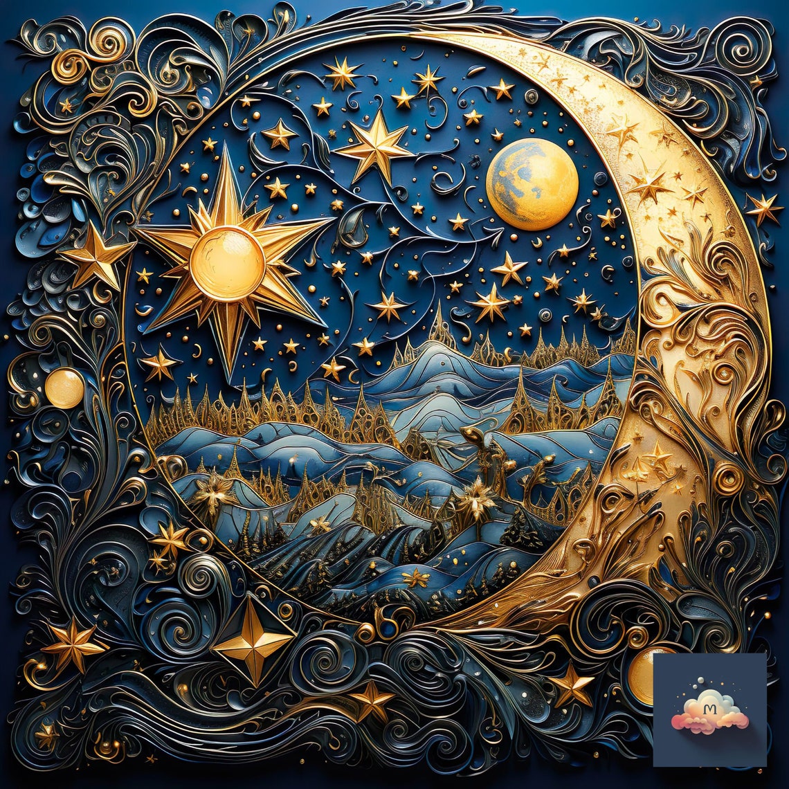 Sky Full of Stars, Design Digital Paper, Intricate Details, 4 Patterns ...