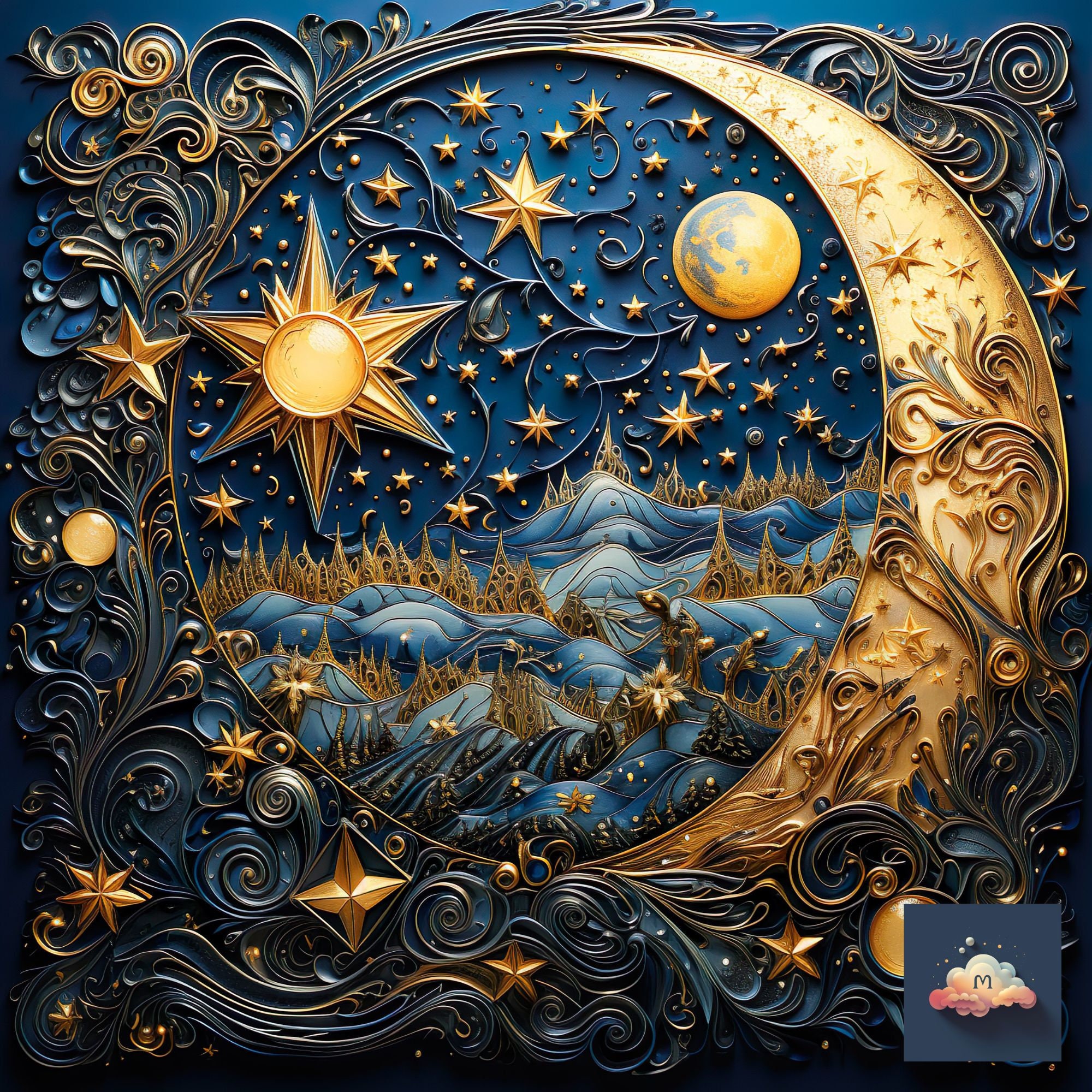 Sky Full of Stars, Design Digital Paper, Intricate Details, 4 Patterns ...