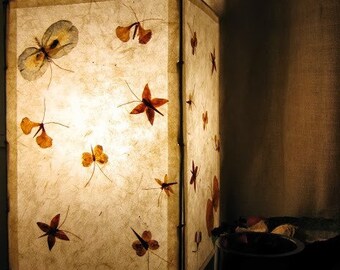 Hand Made Square Shaped Lamp Madi With Natural Flowers Paper and Wooden ...