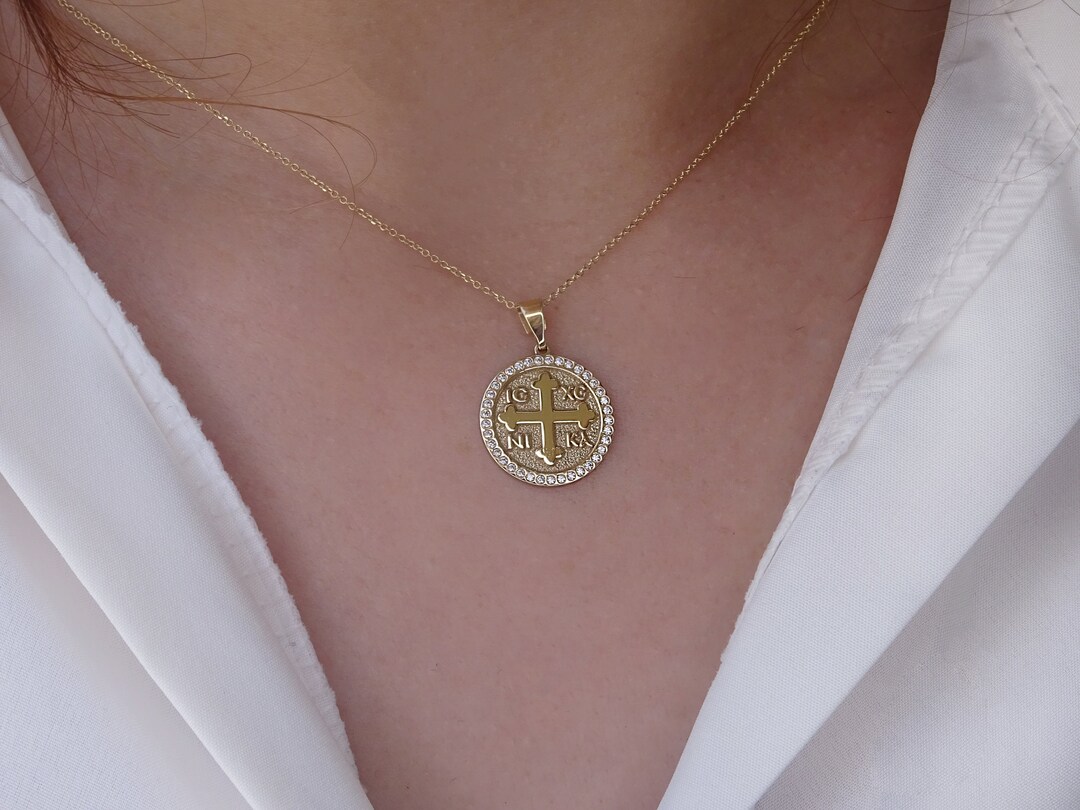 Silver Cross Necklace, Silver Orthodox Jewelry, ICXC NIKA Coin Pendant ...