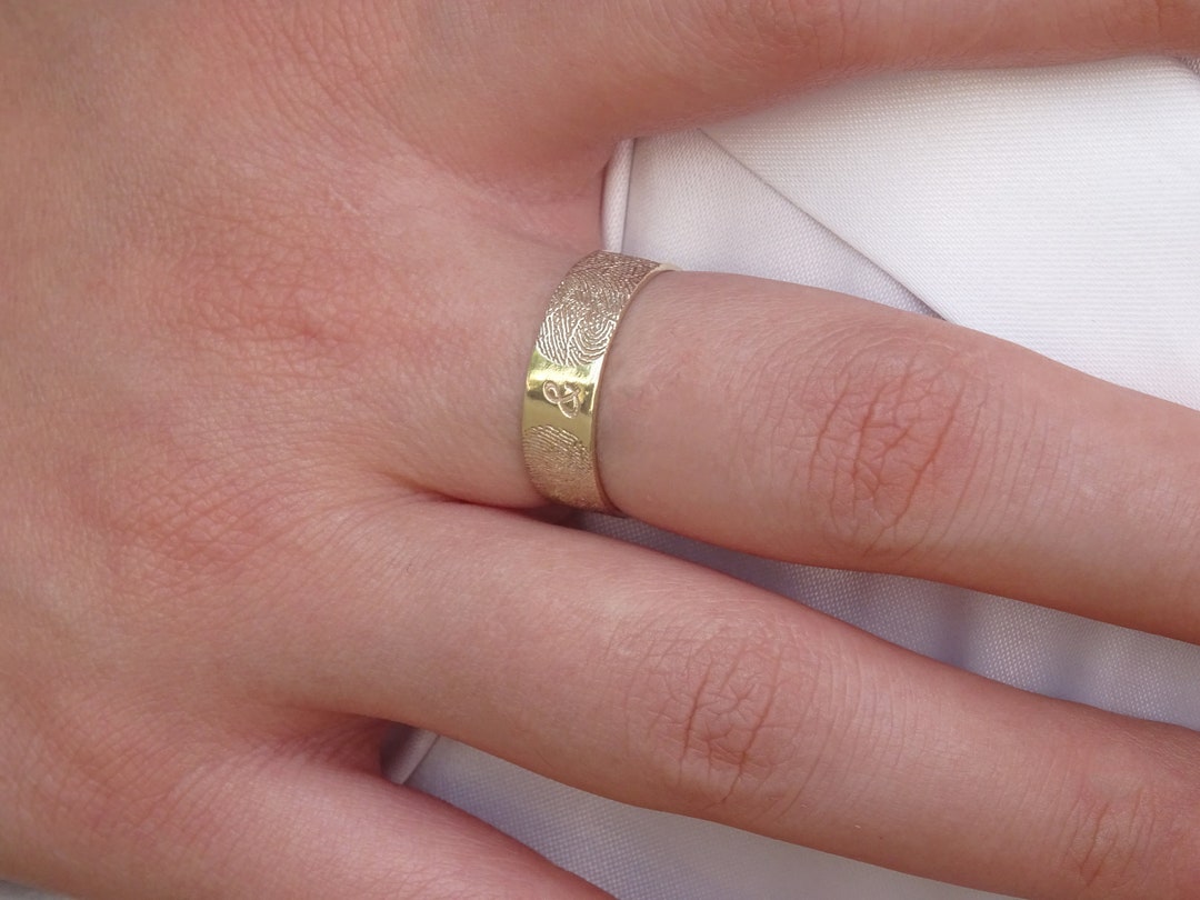 Solid Gold Fingerprint Ring K18, Custom Fingerprint Band Ring ...