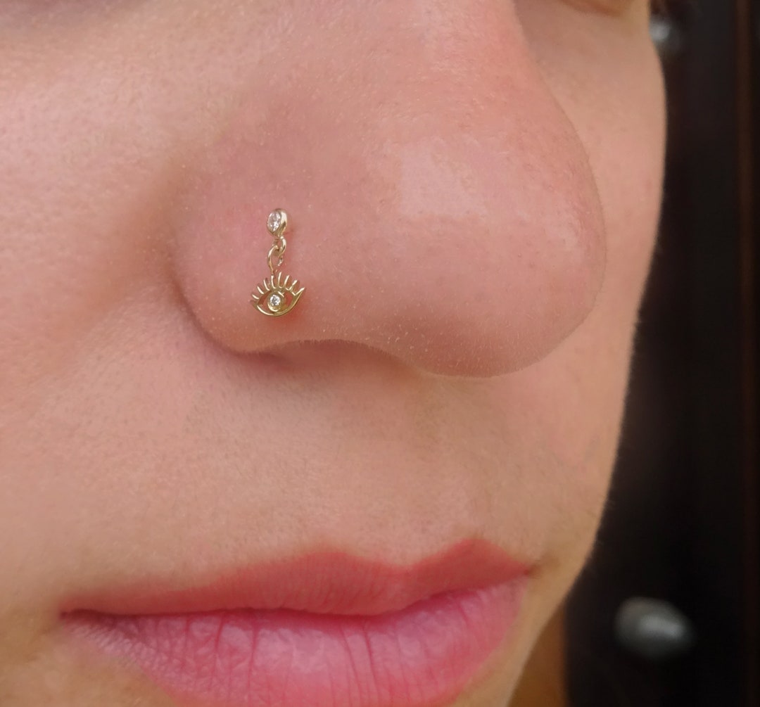 Solid Gold K14 Nose Stud, Nose Stud With Prongs, Genuine Diamond Stud ...