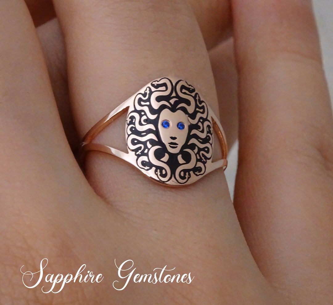 Silver Medusa Ring, Greek Mythology Jewelry, Gemstone Accent - Etsy