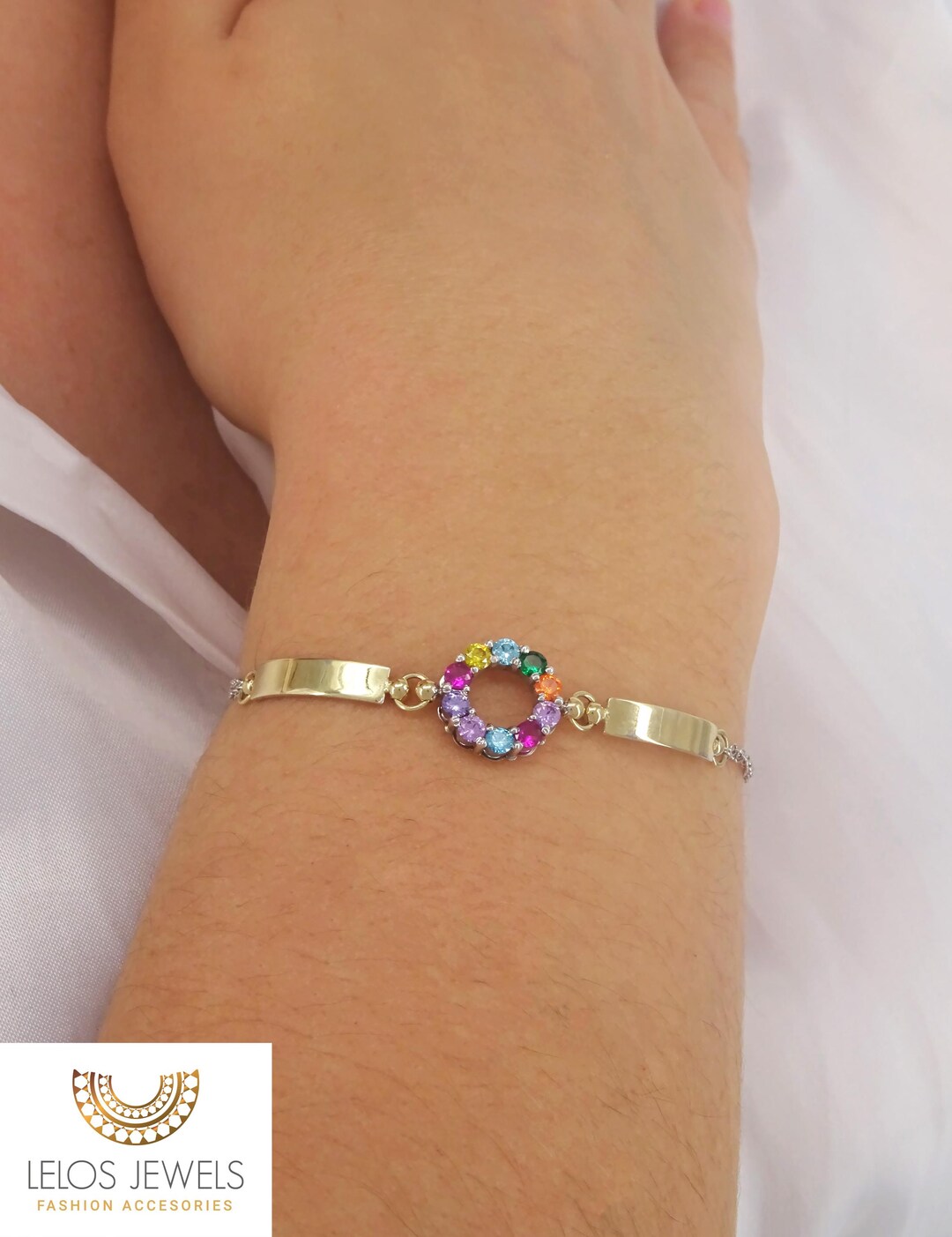 Solid Gold K9 & Silver Multi-stone Flower Bracelet, Gemstone Floral ...