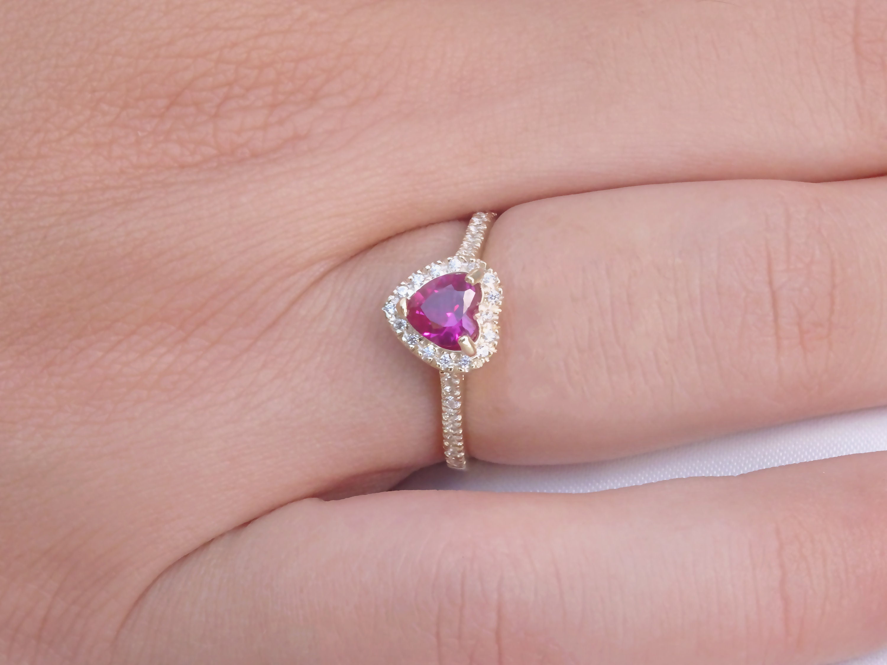 Solid Gold Ruby Heart Ring Gold Gold Heart Ring K14 Gold - Etsy