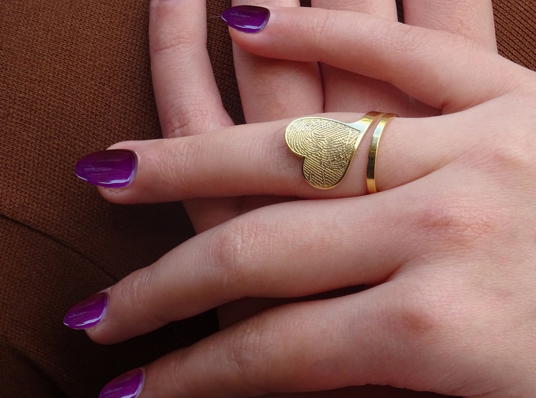Solid Gold Fingerprint Ring K18, Custom Fingerprint Band Ring ...