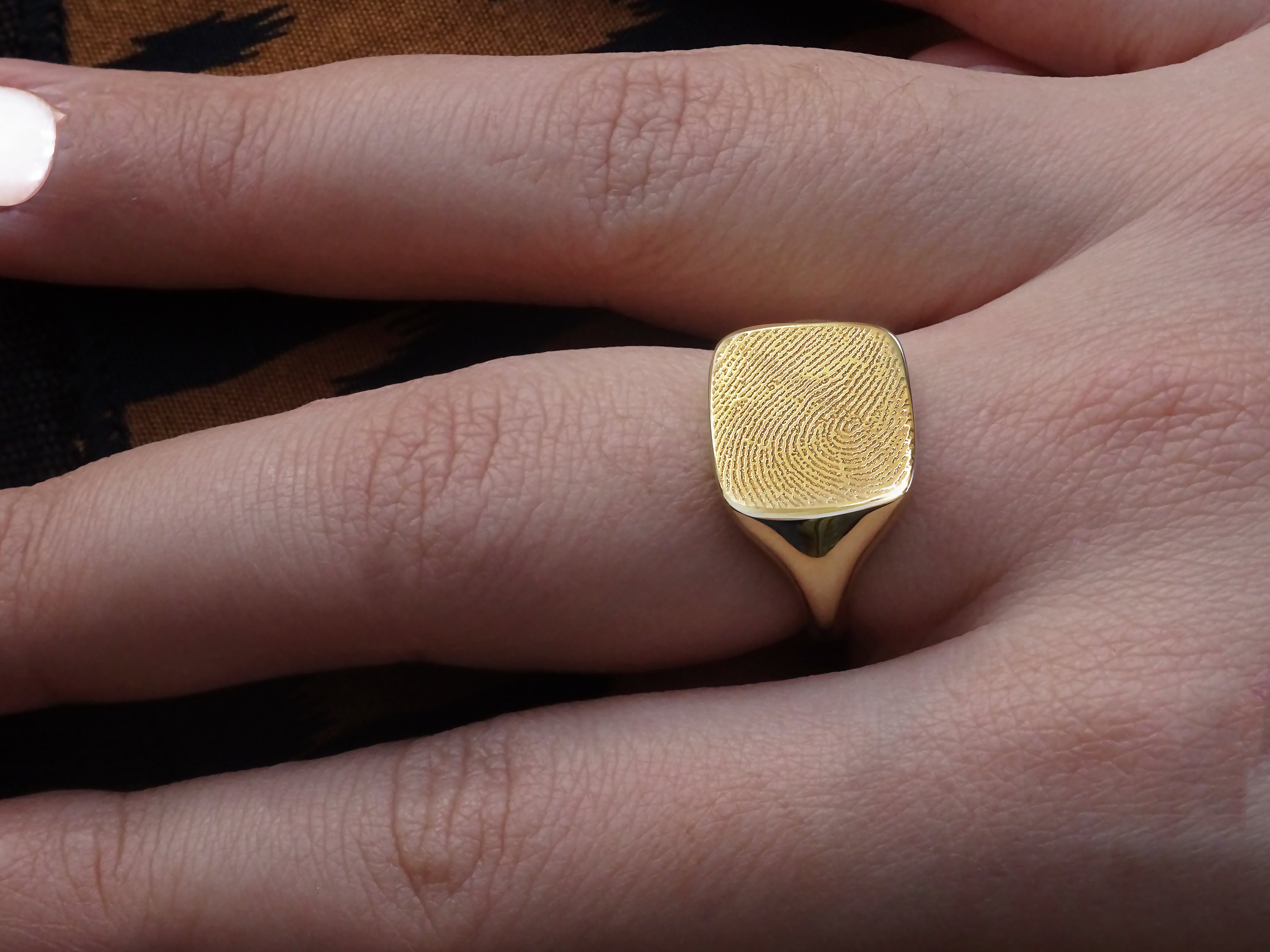 Solid Gold K14 Custom Fingerprint Ring, Memorial Fingerprint Ring ...