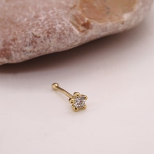 Solid Gold K14 Nose Stud, Nose Stud With Prongs, Genuine Diamond Stud ...