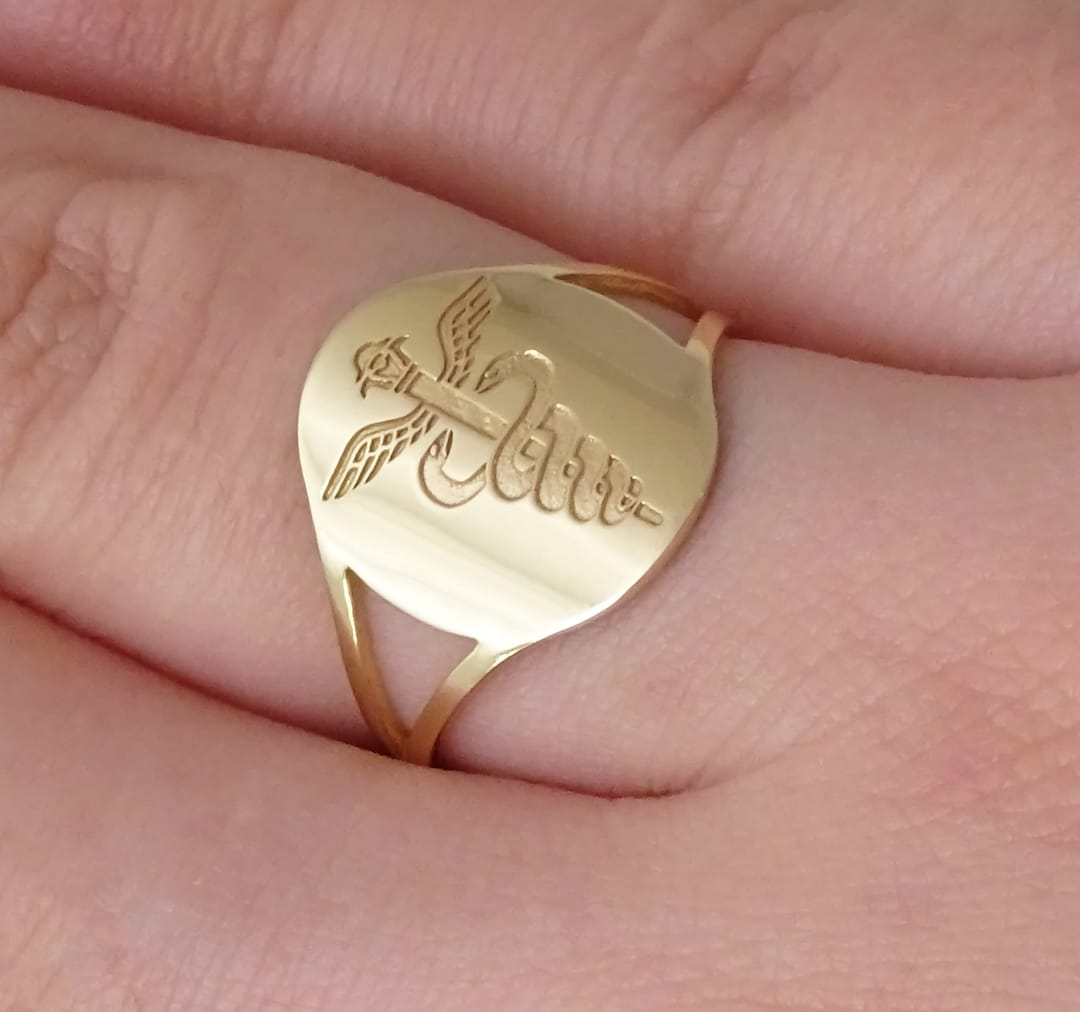Solid Gold Caduceus Ring K14, Personalized Medical Student Jewelry ...