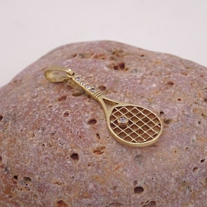 Solid Gold Diamond Tennis Racket Necklace (9K, 14K, 18K), Sport Lover ...