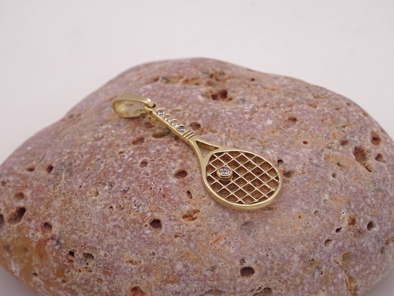 Solid Gold Diamond Tennis Racket Necklace (9K, 14K, 18K), Sport Lover ...