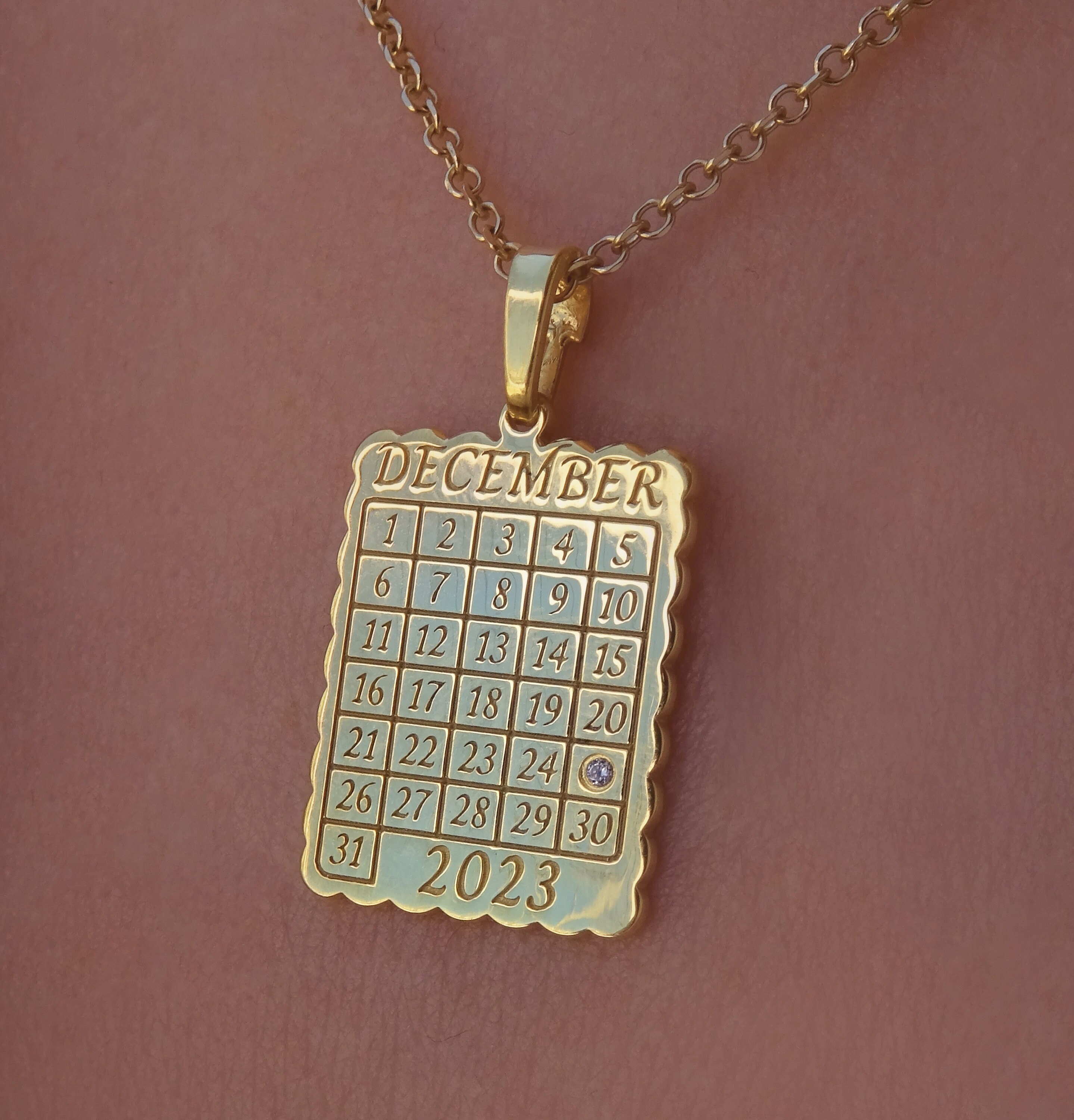 Gold Calendar Diamond Pendant K18, Personalized Birthday Necklace ...