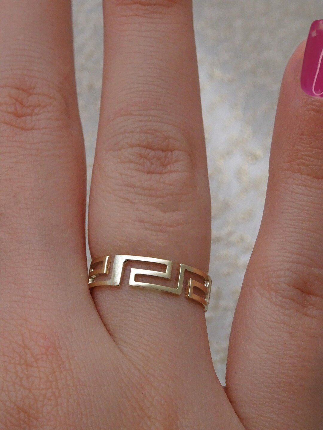 Solid Gold Greek Meander Ring, Greek Key Meander Ring, Minimalist Women ...