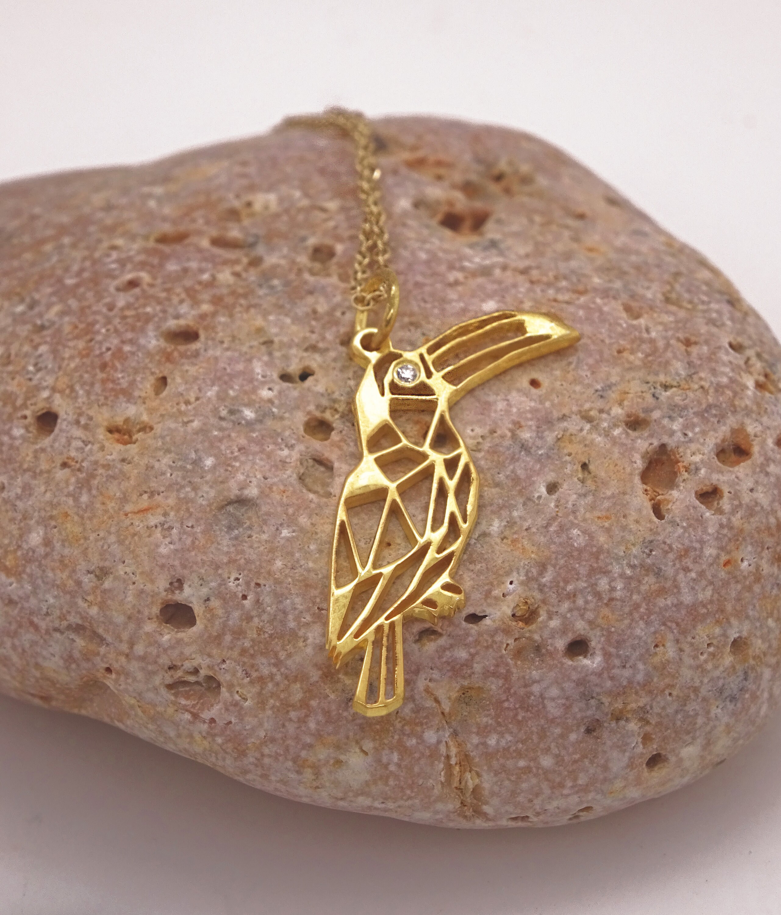 Solid Gold Diamond Origami Toucan Necklace, Toucan Necklace, Bird Lover ...