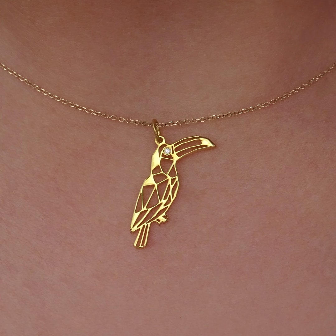 Solid Gold Diamond Origami Toucan Necklace, Bird Jewelry - Etsy