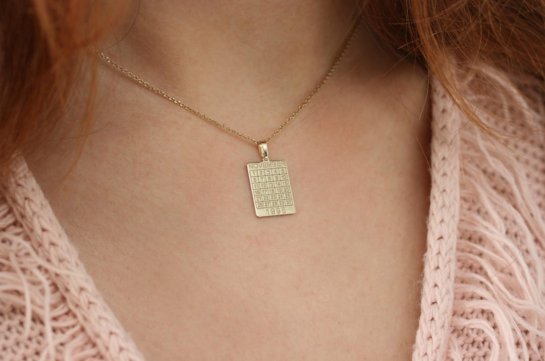 Silver Calendar Pendant With Diamond, Personalized Birthday Necklace - Etsy