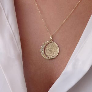 Solid Gold Fingerprint Moon Necklace, Opal Pendant, Mother’s Day Gift ...