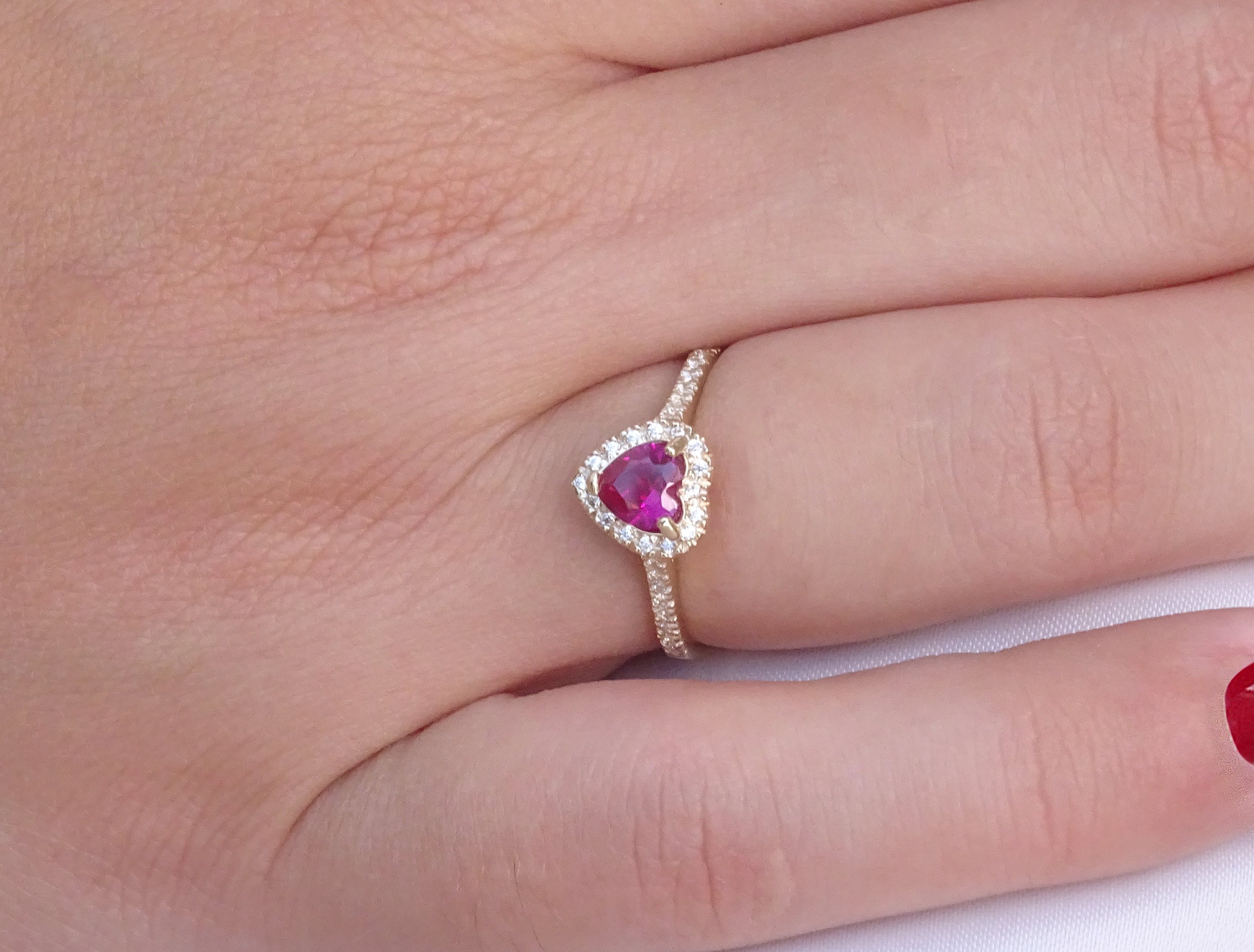 Solid Gold Ruby Heart Ring Gold Gold Heart Ring K14 Gold - Etsy