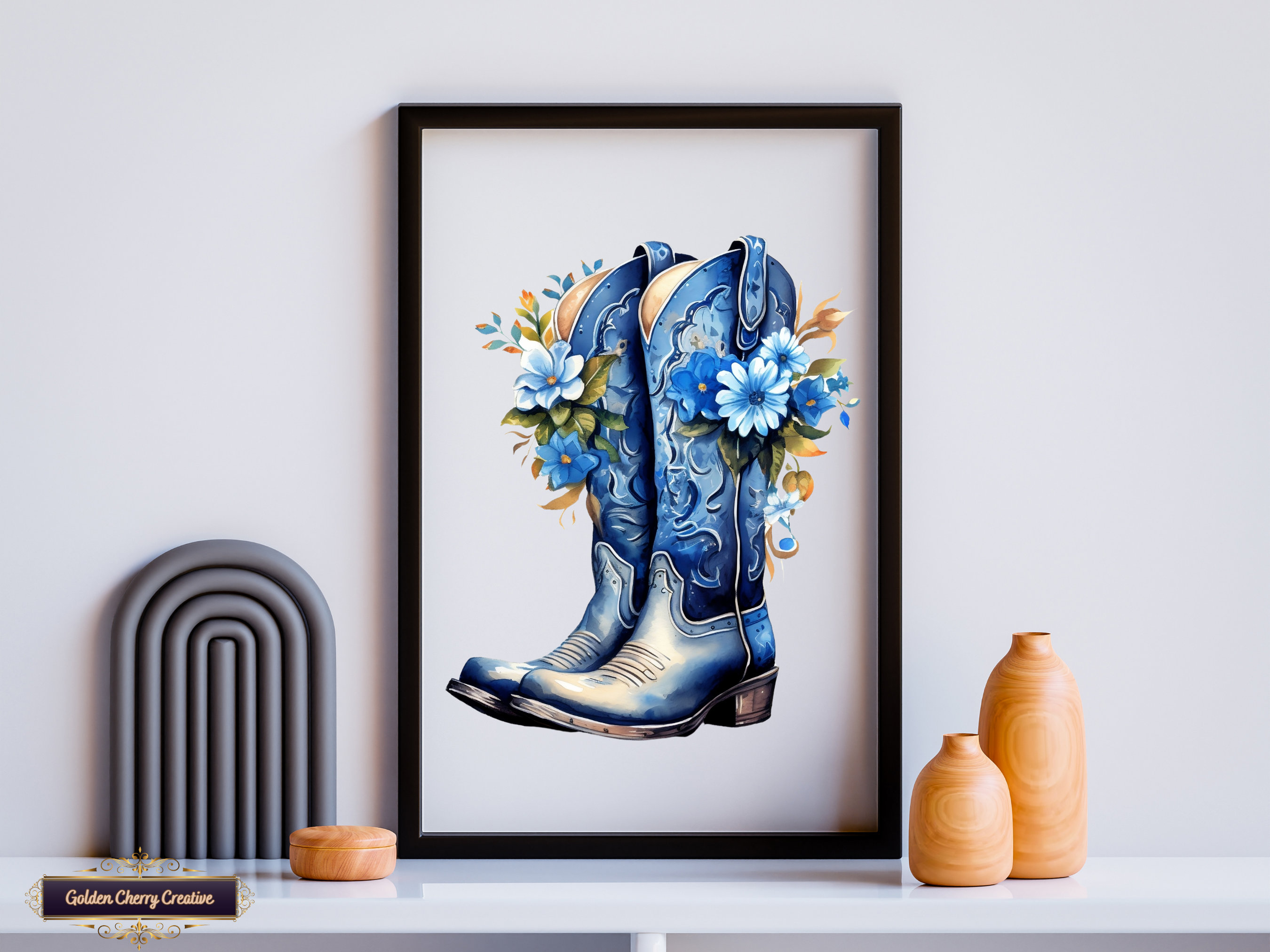 Floral Cowboy Boots Watercolor Clipart Sublimation Bundle | 6 PNG Files ...