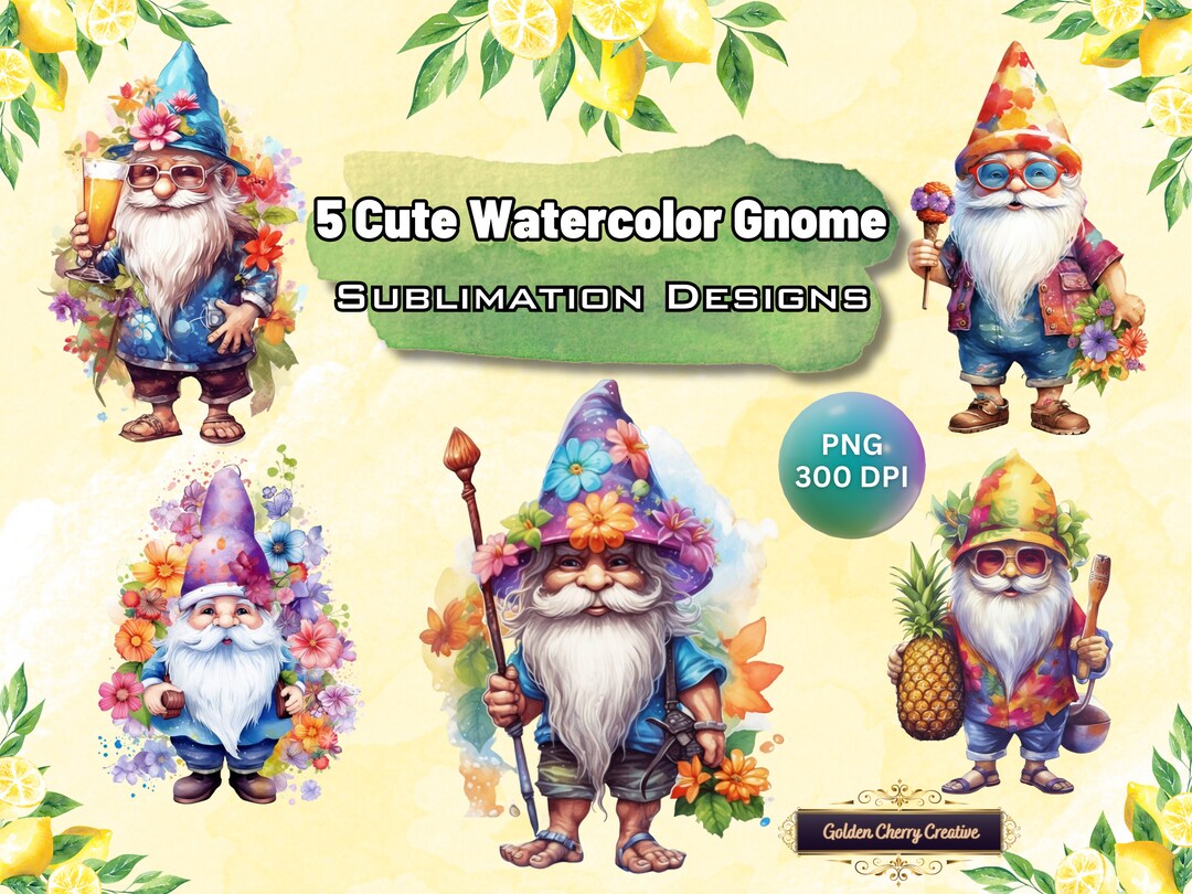 Summer Watercolor Gnome PNG Sublimation Files for Mugs, T-shirts | Cute ...
