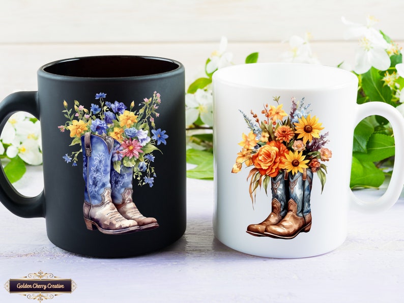 Floral Cowboy Boots Watercolor Clipart Sublimation Bundle 6 - Etsy