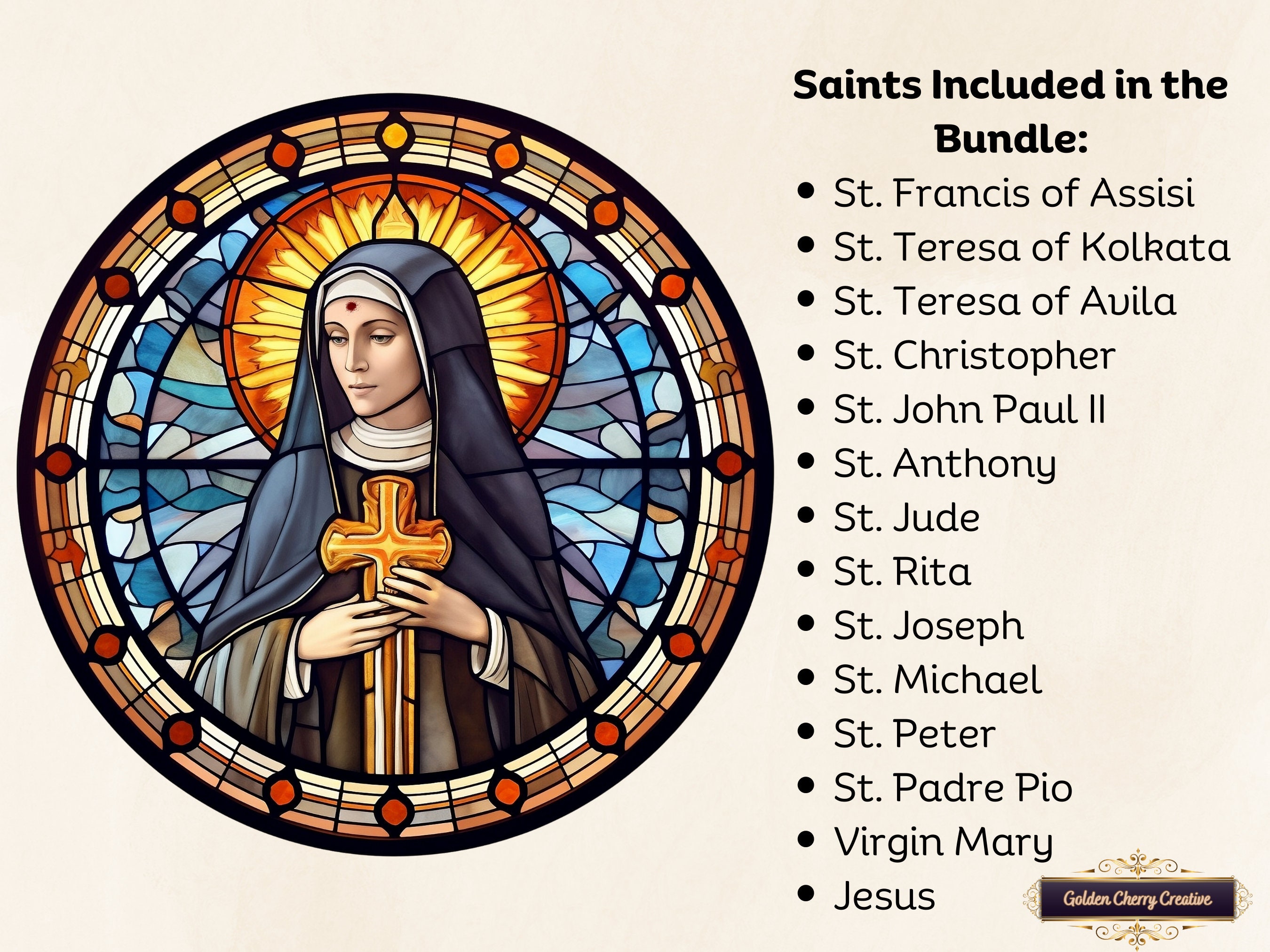 Stained Glass Saints Sublimation Bundle 14 PNG Files Christian ...