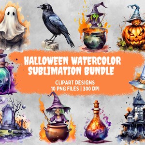 Halloween Watercolor Sublimation Clipart Bundle | 10 PNG Files for Mugs ...