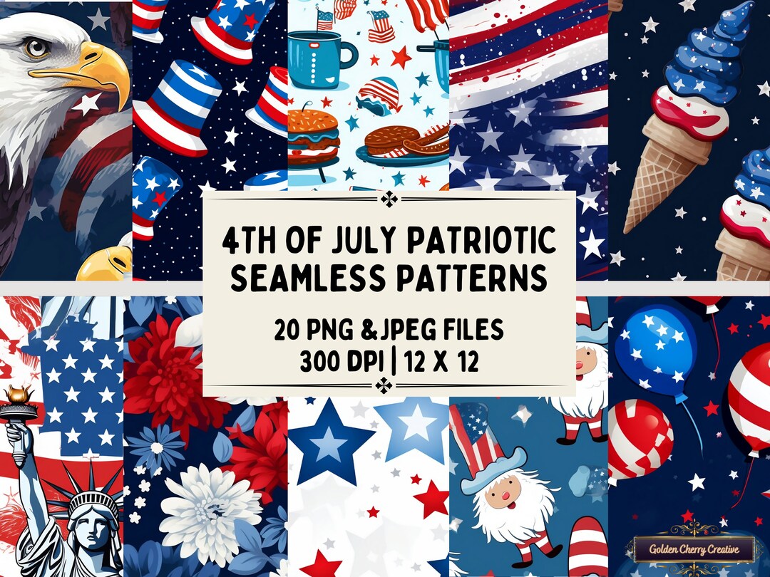20 Patriotic 4th of July Seamless Patterns | PNG & JPEG USA ...