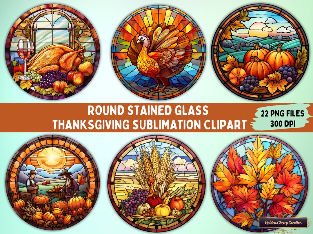 Round Stained Glass Thanksgiving Clipart Sublimation Bundle | 22 PNG ...