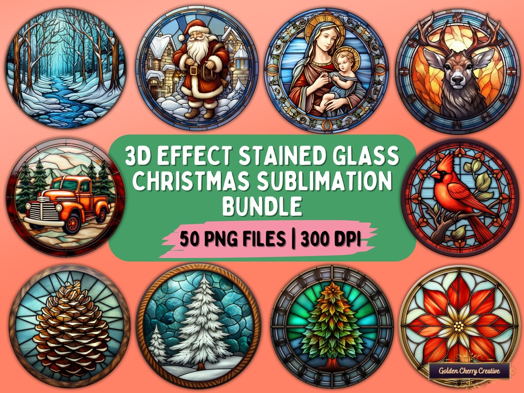 Christmas Stained Glass Sublimation Designs: 50 PNG Bundle - Etsy