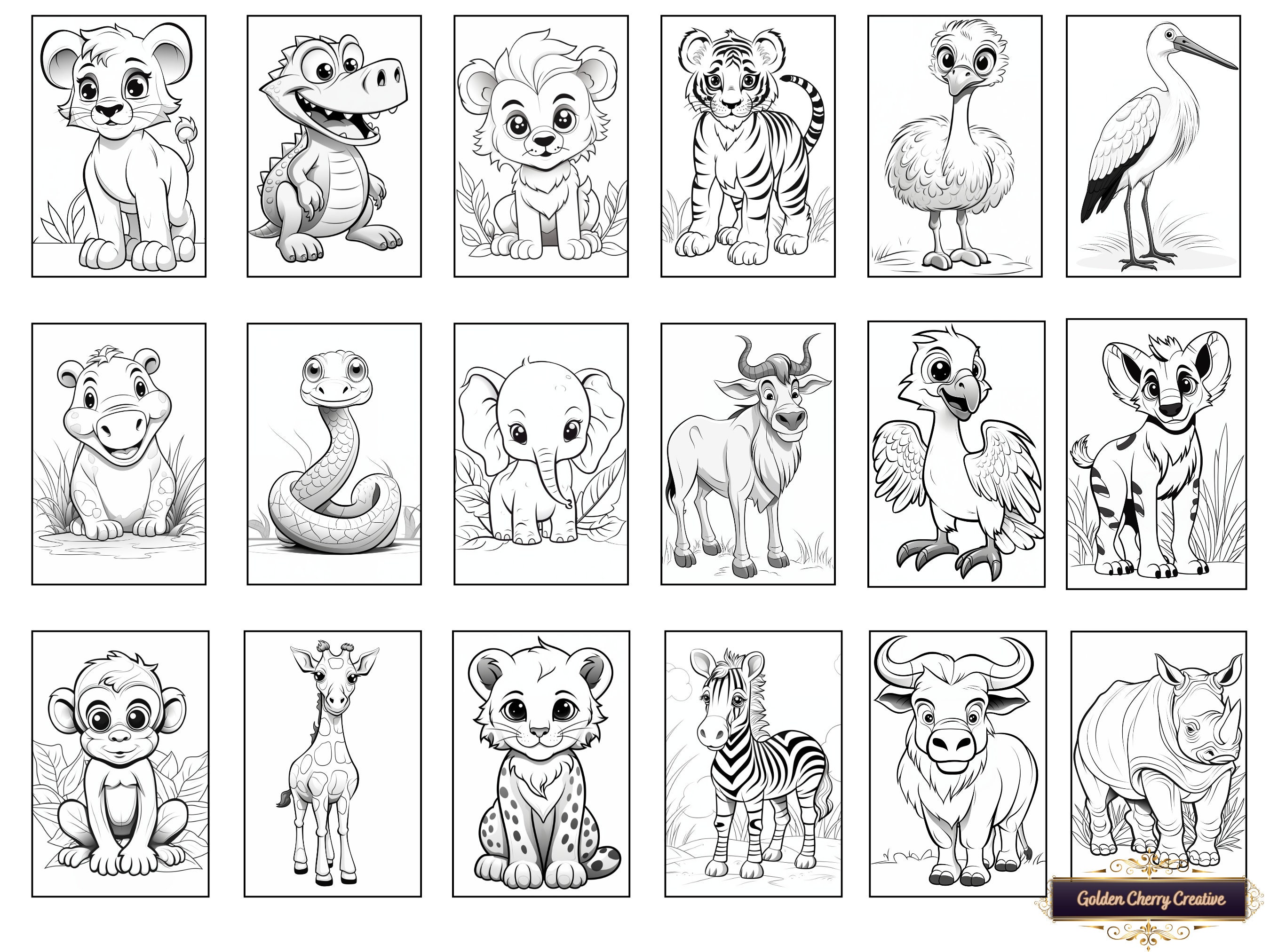 Safari Animals Coloring Pages for Kids | Printable PDF & JPEG - Etsy