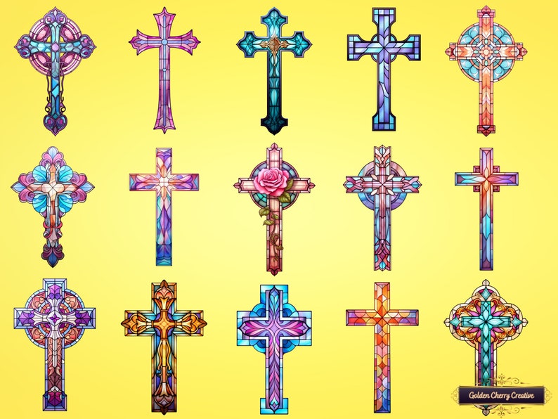 Stained Glass Christian Crosses Clipart: Sublimation PNG Bundle (25 ...