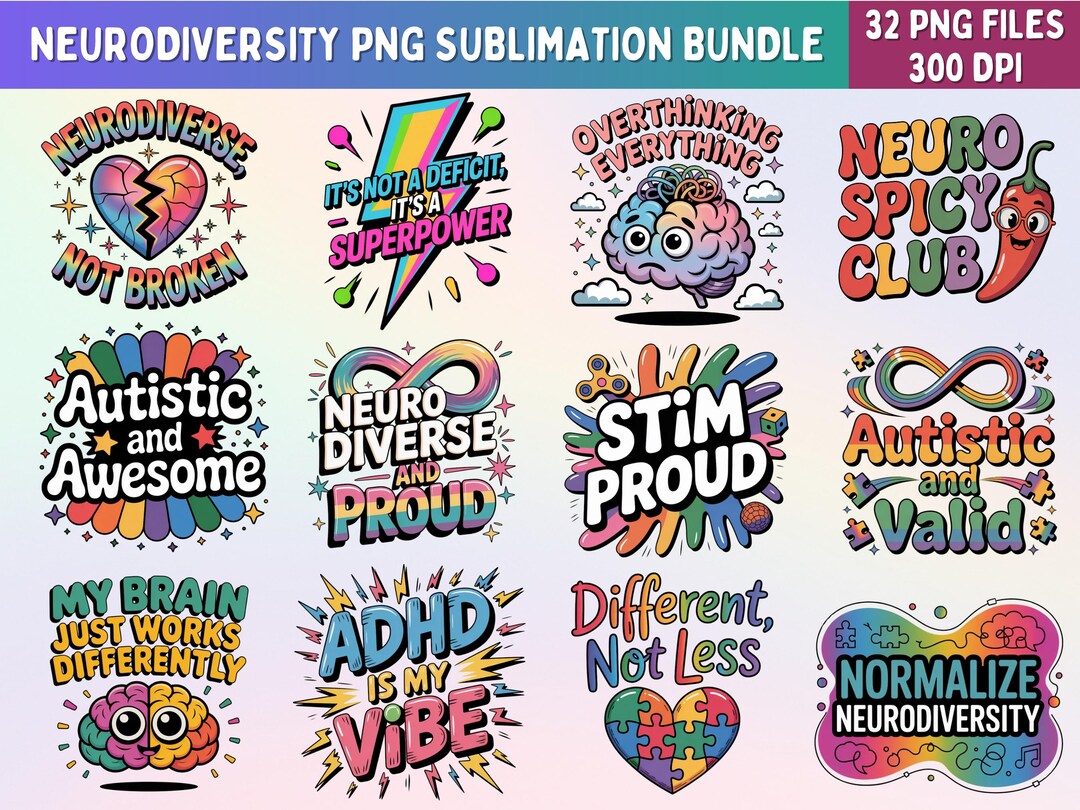 Neurodiversity Awareness PNG Clipart Bundle: Autism & ADHD Designs ...