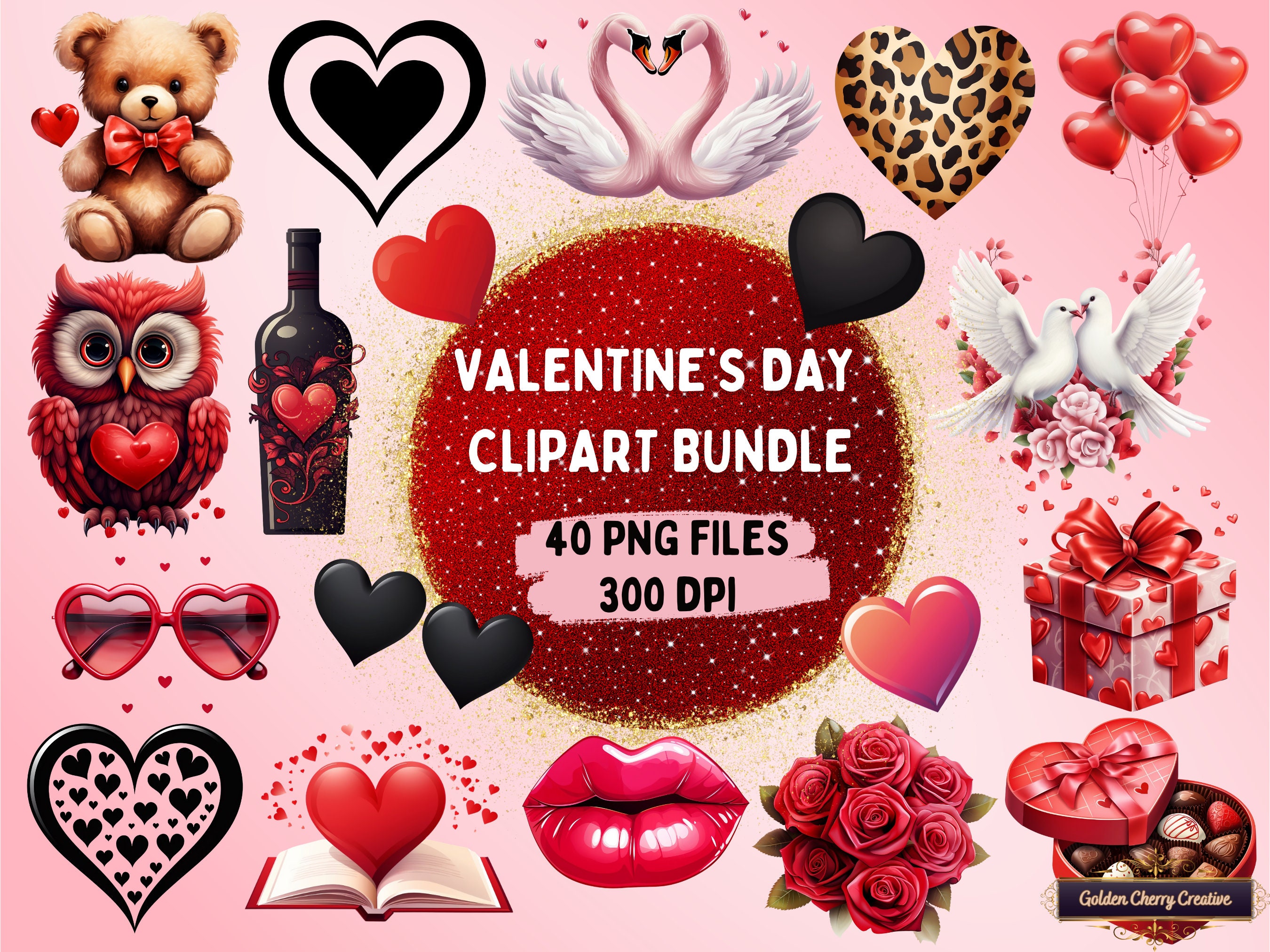 Valentine's Day Clipart Bundle: Hearts, Bears, Roses (40 PNG Files ...