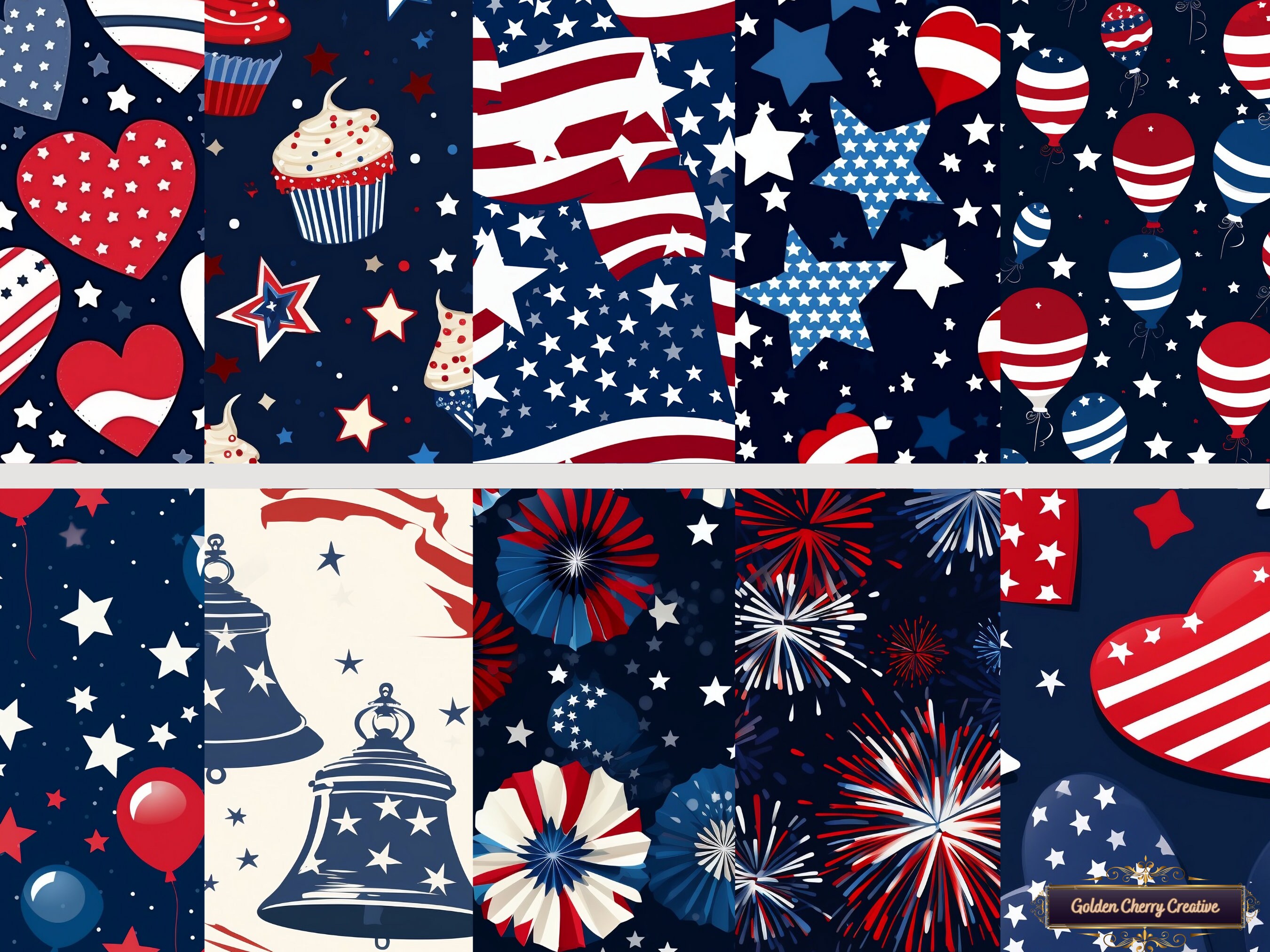 20 Patriotic 4th of July Seamless Patterns PNG & JPEG USA Independence ...