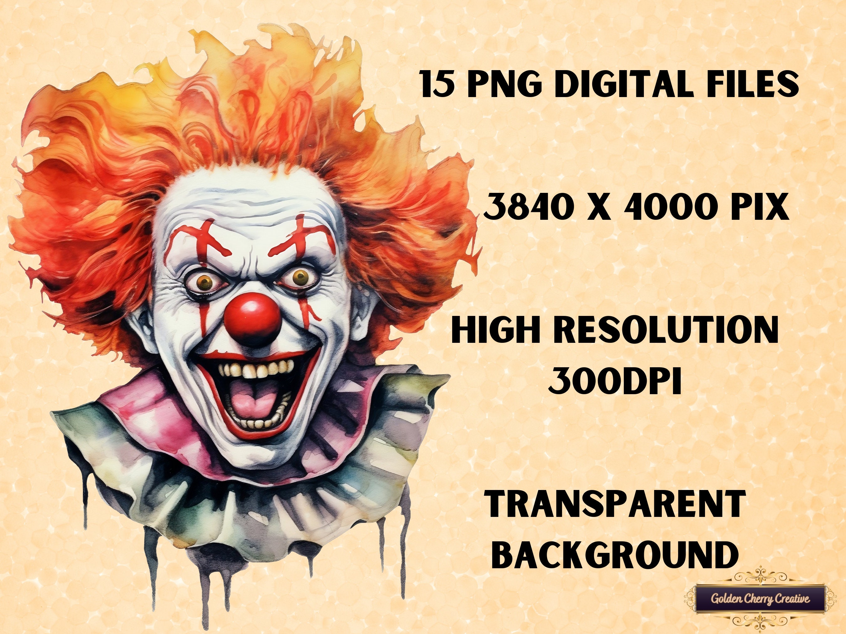 Creepy Clowns Bundle Vol. 1 Watercolor Sublimation Clipart - Etsy
