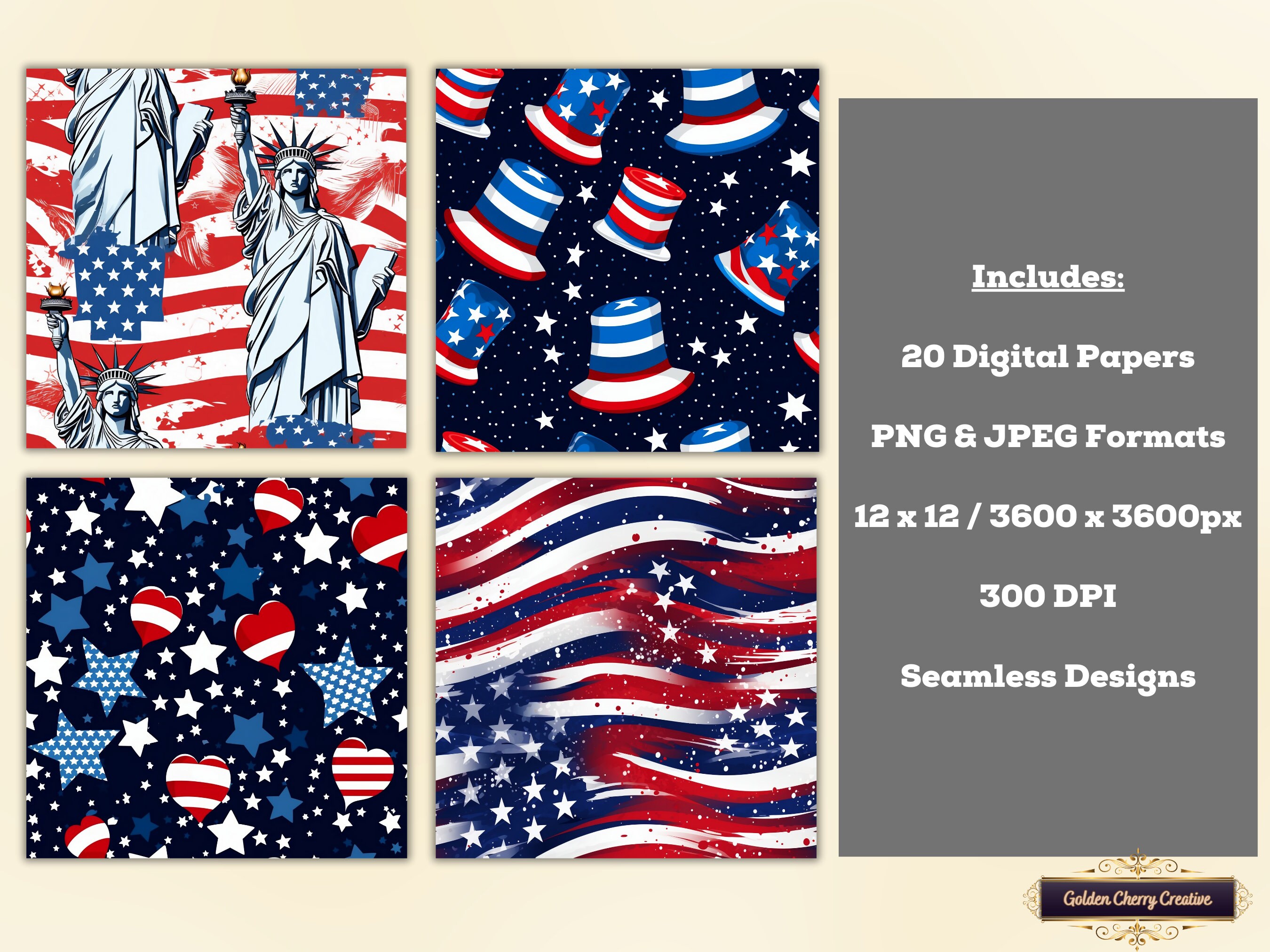 20 Patriotic 4th of July Seamless Patterns PNG & JPEG USA Independence ...
