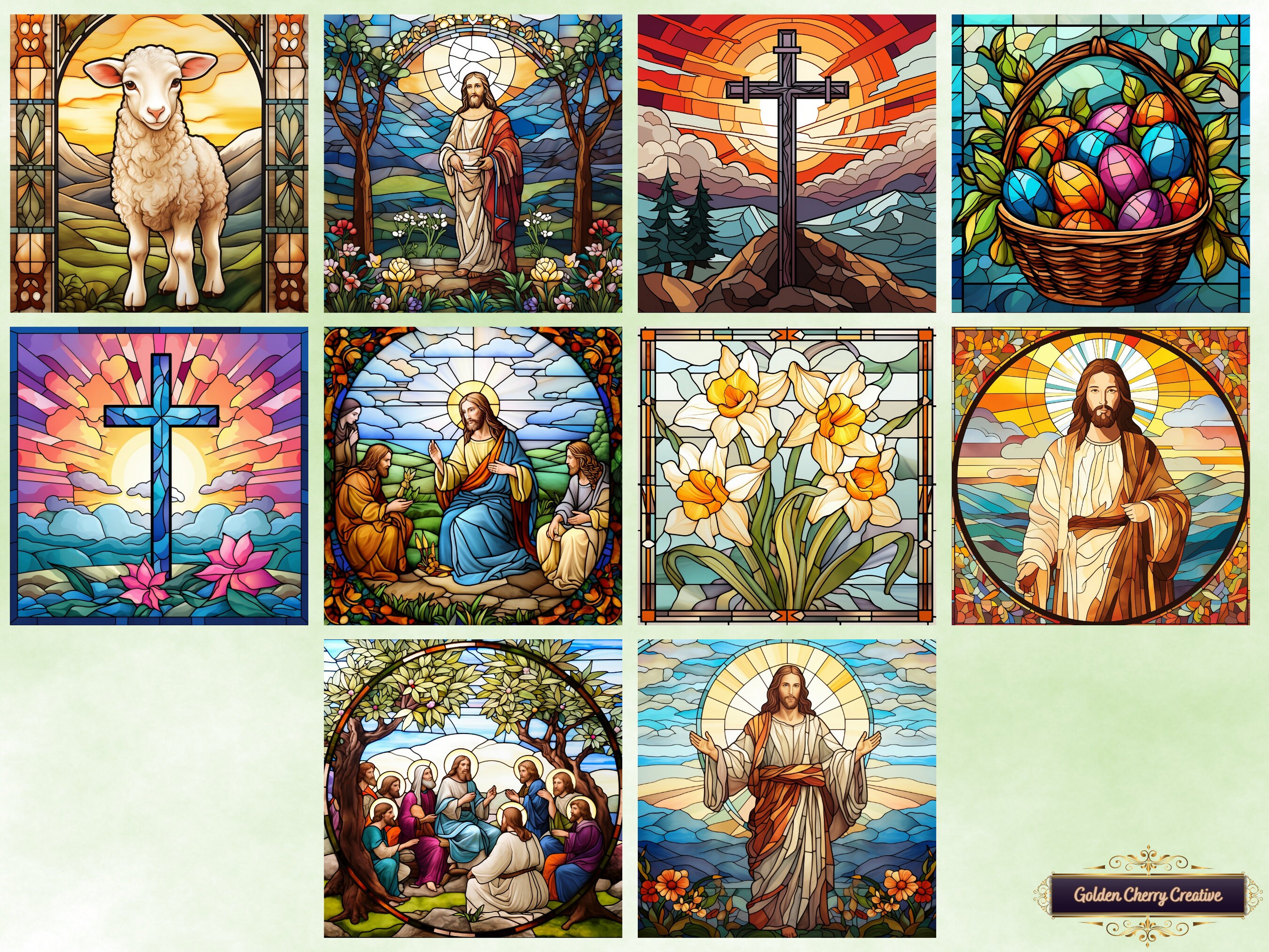 Square Stained Glass Easter Clipart Sublimation Bundle 28 Religious PNG ...
