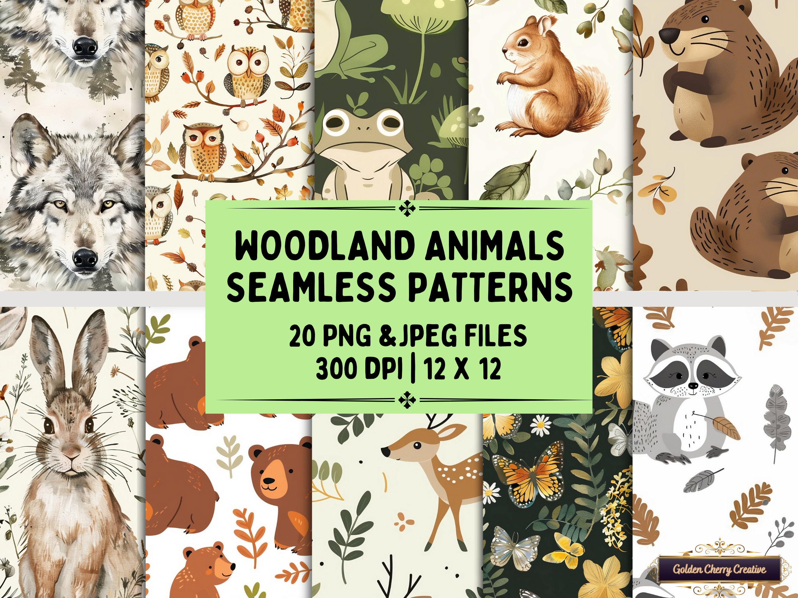 Woodland Animals Seamless Patterns | 20 PNG & JPEG Files | Forest ...