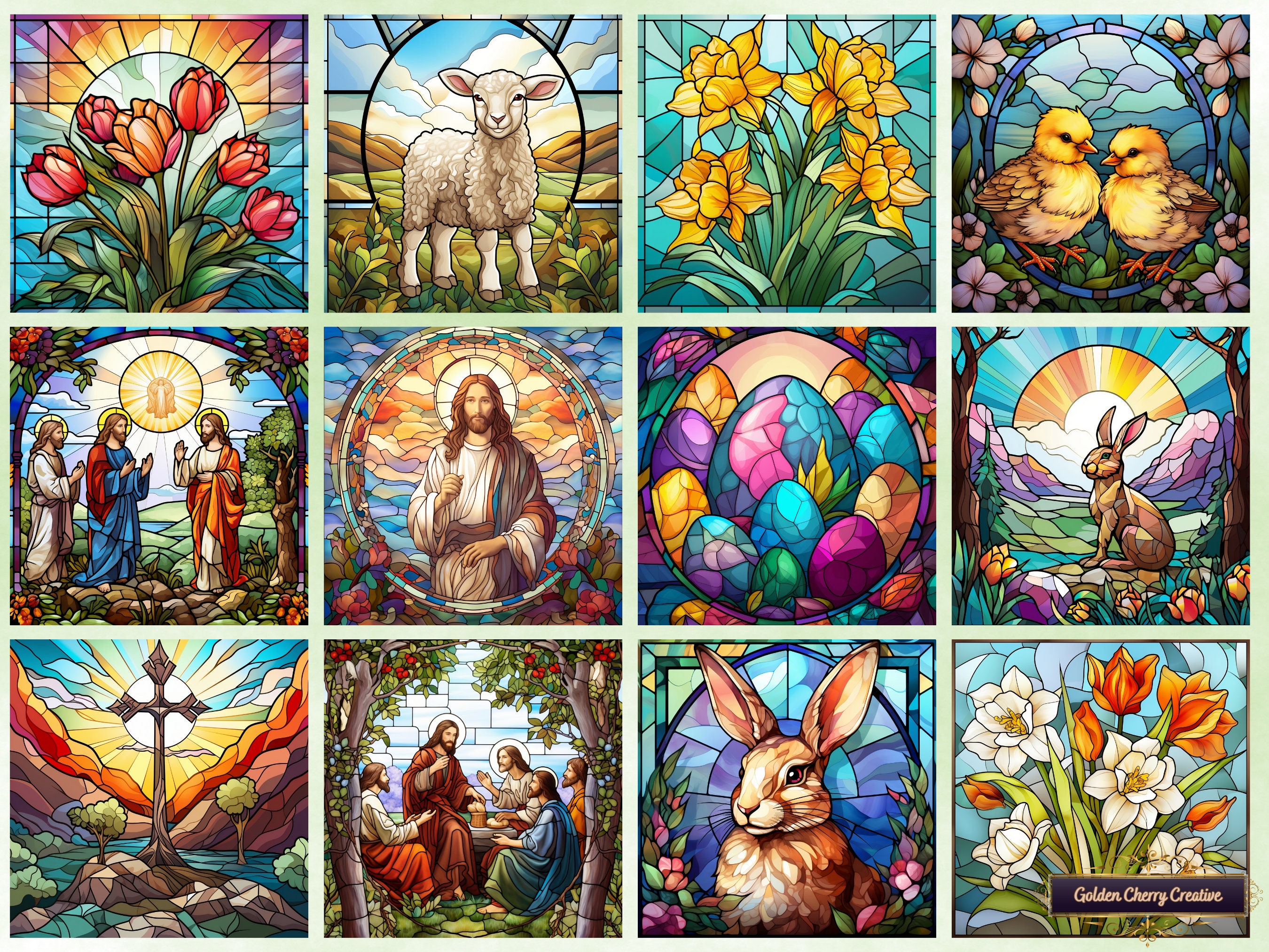 Square Stained Glass Easter Clipart Sublimation Bundle | 28 Religious ...