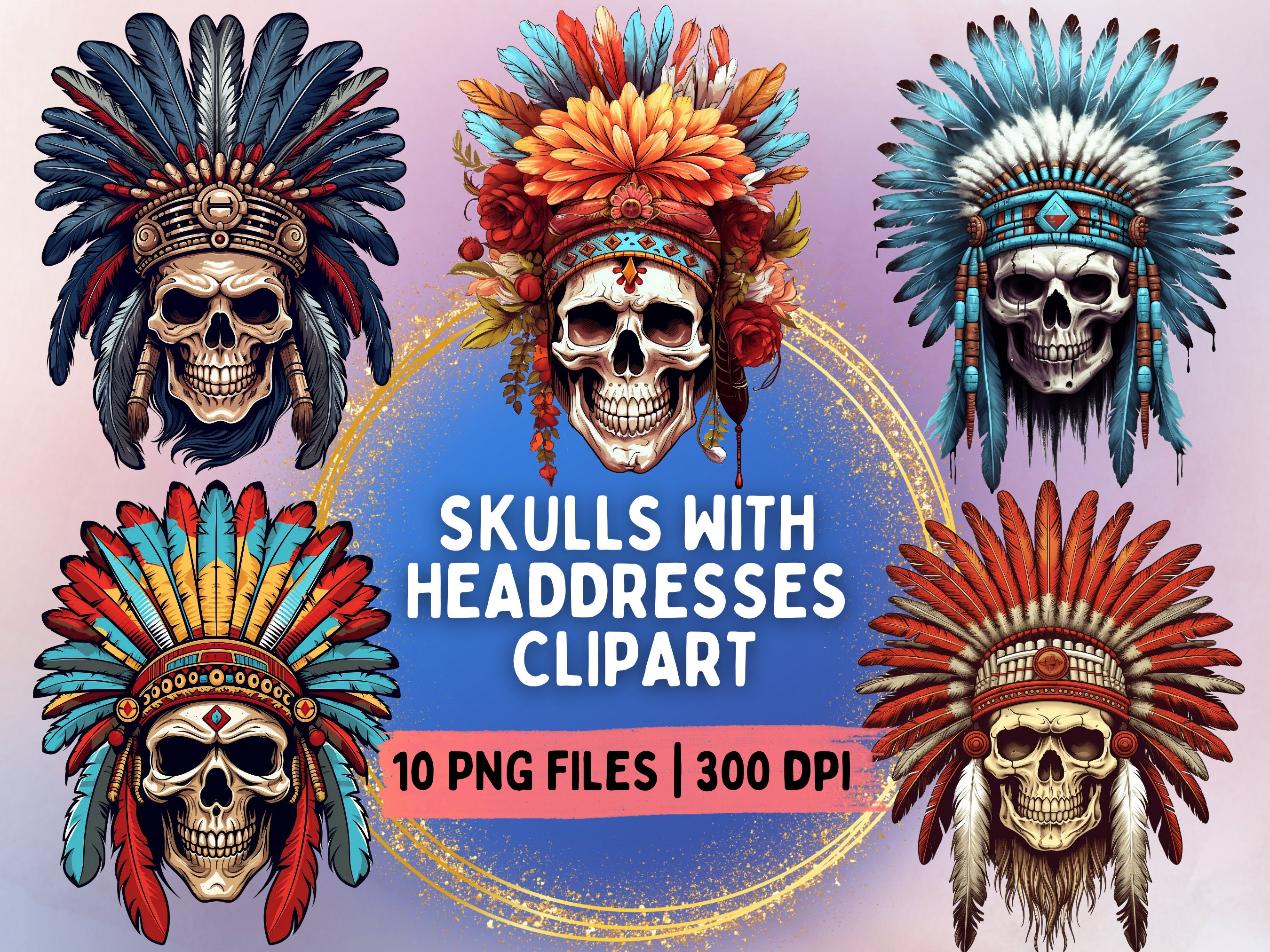 Skulls With Headdresses Clipart Sublimation Bundle | 10 PNG Files ...