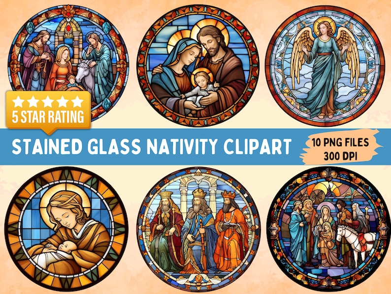Stained Glass Nativity Clipart Bundle: Christmas Ornament PNG Designs ...